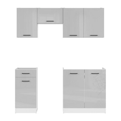 Summer 5 Unit Kitchen Cabinets Set 180cm - Light Grey Gloss