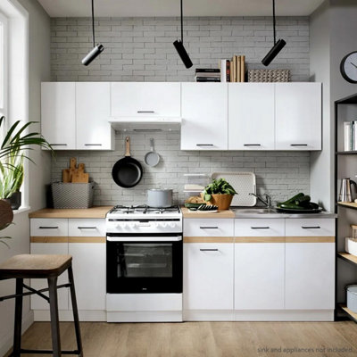 Summer 7 Unit 230cm Kitchen Cabinets Set with Worktop - White Gloss ...