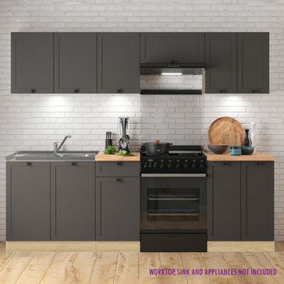 Summer 7 Unit Kitchen Cabinets Set 230cm - Bernstein Oak / Graphite