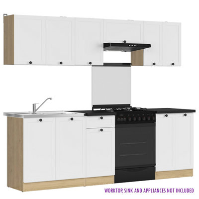 Summer 7 Unit Kitchen Cabinets Set 230cm - Bernstein Oak / White