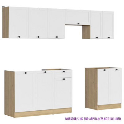 Summer 7 Unit Kitchen Cabinets Set 230cm - Bernstein Oak / White