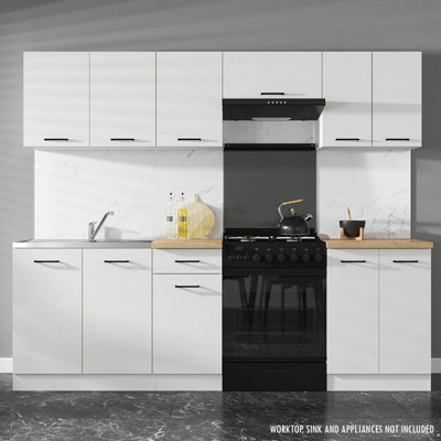 Summer 7 Unit Kitchen Cabinets Set 230cm - Chalk White Gloss