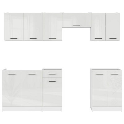 Summer 7 Unit Kitchen Cabinets Set 230cm - Chalk White Gloss