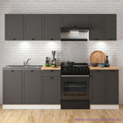 Summer 7 Unit Kitchen Cabinets Set 230cm - Graphite | DIY at B&Q