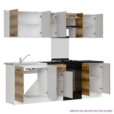 Summer 7 Unit Kitchen Cabinets Set 230cm - Light Delano Oak
