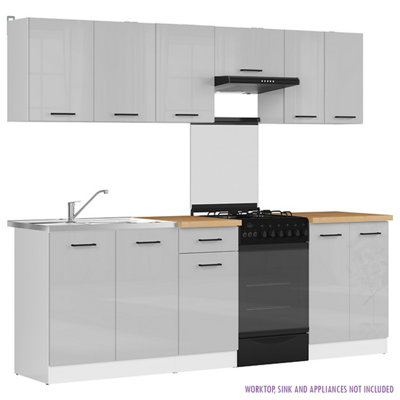 Summer 7 Unit Kitchen Cabinets Set 230cm - Light Grey Gloss