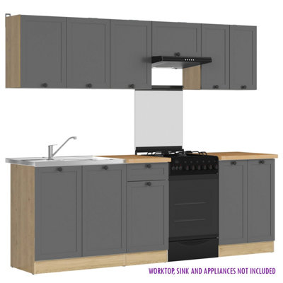 Summer 7 Unit Kitchen Cabinets Set 240cm - Bernstein Oak / Graphite