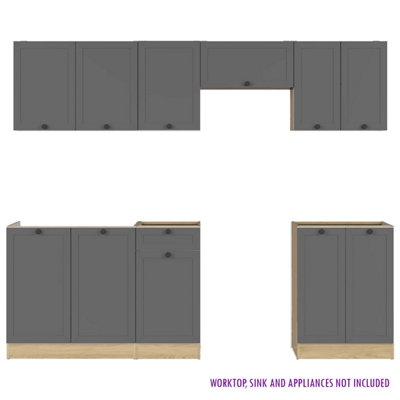 Summer 7 Unit Kitchen Cabinets Set 240cm - Bernstein Oak / Graphite