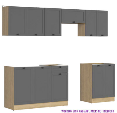 Summer 7 Unit Kitchen Cabinets Set 240cm - Bernstein Oak / Graphite
