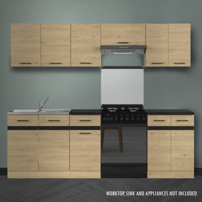 Summer 7 Unit Kitchen Cabinets Set 240cm - Bernstein Oak