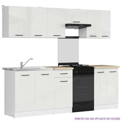 Summer 7 Unit Kitchen Cabinets Set 240cm - Chalk White Gloss