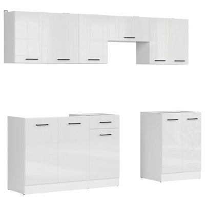 Summer 7 Unit Kitchen Cabinets Set 240cm - Chalk White Gloss