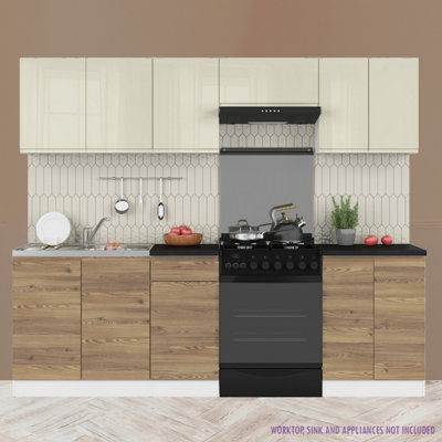 Summer 7 Unit Kitchen Cabinets Set 240cm - Gold Sibu Larch / Vanilla ...