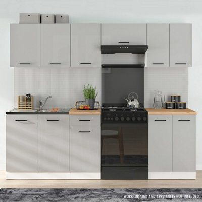 Summer 7 Unit Kitchen Cabinets Set 240cm - Light Grey Gloss