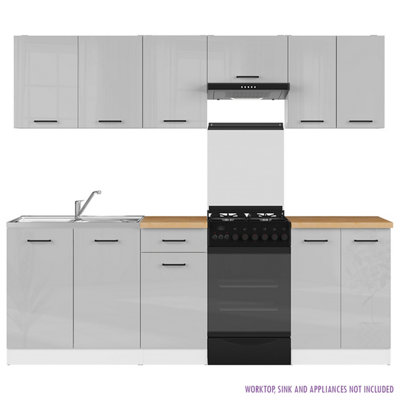 Summer 7 Unit Kitchen Cabinets Set 240cm - Light Grey Gloss