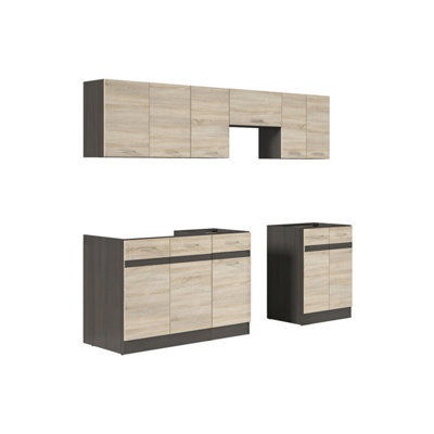 Summer 7 Unit Kitchen Cabinets Set 240cm - Sonoma Oak / Wenge