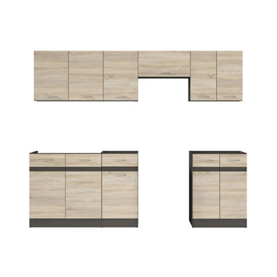 Summer 7 Unit Kitchen Cabinets Set 240cm - Sonoma Oak / Wenge