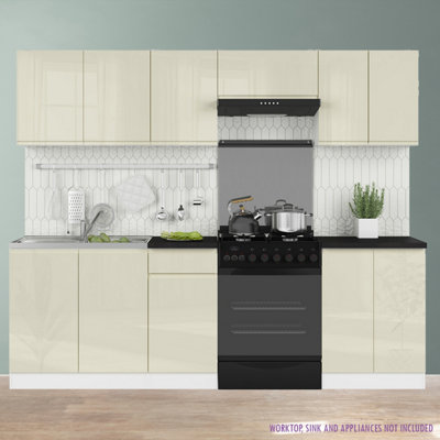Summer 7 Unit Kitchen Cabinets Set 240cm - Vanilla Gloss | DIY at B&Q