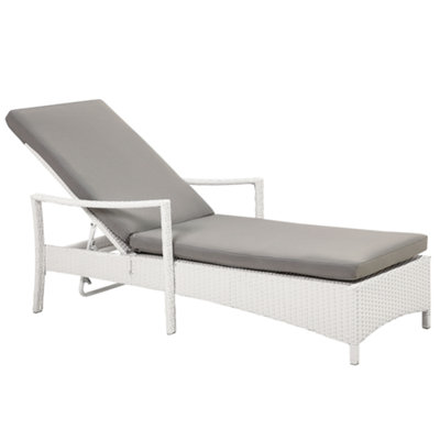 Sun Lounger with Cushion VASTO Reclining PE Rattan White