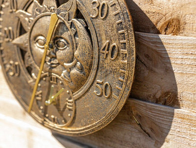 Sun And Moon Outdoor Garden Thermometer With Clock | Fasci Garden