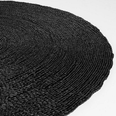 Sun Rug Round Black Banana Musa Twist Fibre Boho Living Room Area ...