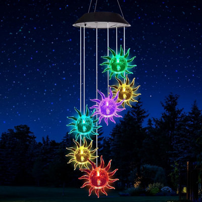 Sun Solar Wind Chimes - Color-Changing LED Solar Lights for Garden, Patio, or Yard - Decorative ...