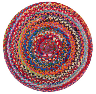 SUNDAR Round Multicolour Rug Ethical Source with Recycled Fabric 90 cm ...