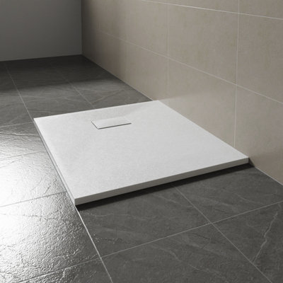 SunDaze 1000 x 800mm SMC White Rectangle Slate Effect Bathroom Shower Tray