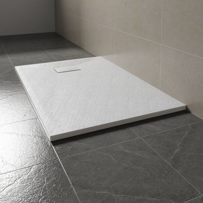 SunDaze 1100 x 800mm SMC White Rectangle Slate Effect Bathroom Shower Tray