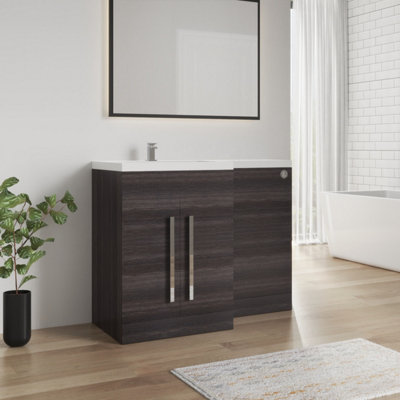 SunDaze 1100mm Charcoal Bathroom Combined Furniture L-Shape Vanity Unit ...