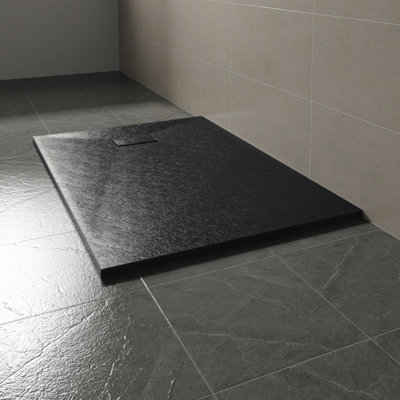 SunDaze 1200 x 900mm SMC Black Rectangle Slate Effect Bathroom Shower Tray