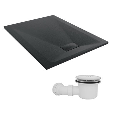 SunDaze 1200 x 900mm SMC Black Rectangle Slate Effect Shower Tray with ...