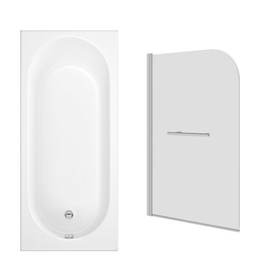 SunDaze 1500 x 700mm Rectangular Shower Bath with Curved Pivot Glass ...