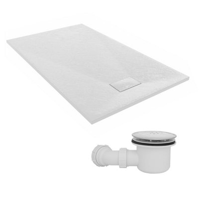 SunDaze 1500 x 900mm SMC White Rectangle Slate Effect Shower Tray with ...