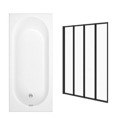 SunDaze 1600 x 700mm Rectangular Shower Bath Tub with 4 Folding Panel ...