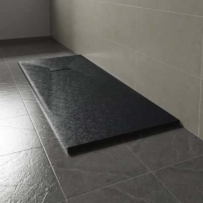 SunDaze 1600 x 700mm SMC Black Rectangle Slate Effect Bathroom Shower Tray
