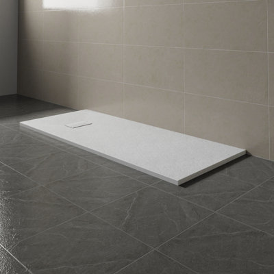SunDaze 1700 x 700mm SMC White Rectangle Slate Effect Bathroom Shower Tray