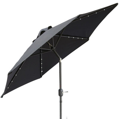 SunDaze 2.5M Black Garden Parasol Umbrella with Solar LED Lights Crank ...