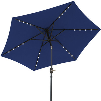 SunDaze 2.5M Blue Garden Parasol with Solar LED Lights and Crank Tilt ...