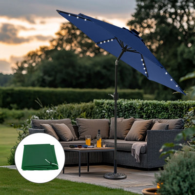 SUNDAZE 2.5M BLUE LED GARDEN PARASOL CRANK TILT MECHANISM OUTDOOR PATIO ...