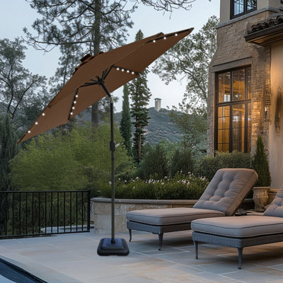 SunDaze 2.5M Coffee Garden Parasol with Solar LED Lights Crank Tilt ...