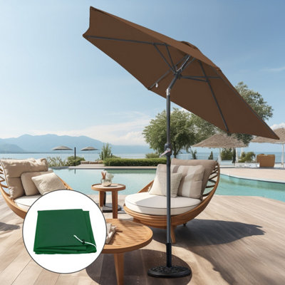 SunDaze 2.5M Coffee Round Garden Parasol Umbrella Patio Crank Tilt with ...