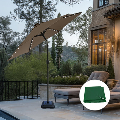SunDaze 2.5M Taupe Garden Parasol with Solar LED Lights and Crank Tilt ...