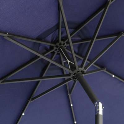 SunDaze 2.7M Blue Garden Parasol with Solar LED Lights and Crank Tilt ...