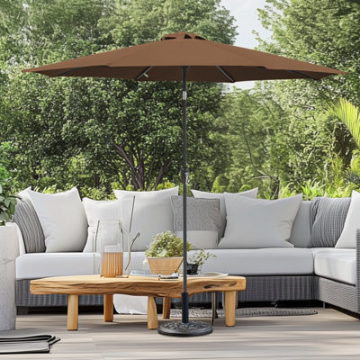 SunDaze 2.7M Coffee Round Patio Unbrella Outdoor Garden Crank Tilt ...