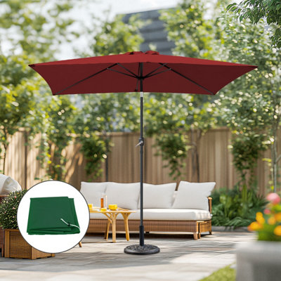 SunDaze 2x3M Wine Red Rectangle Garden Parasol Patio Canopy Crank Tilt ...