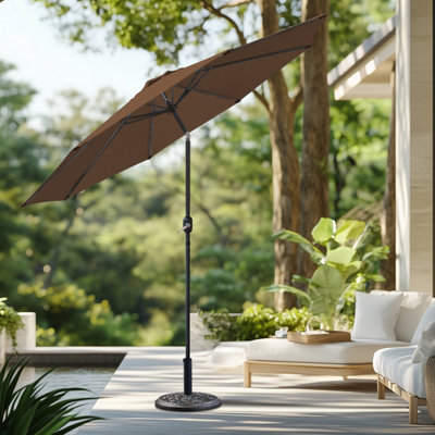 SunDaze 3M Coffee Round Patio Unbrella Outdoor Garden Crank Tilt ...