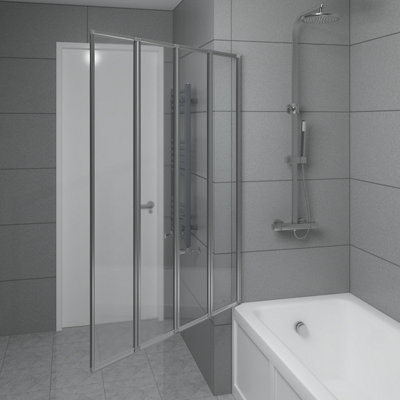SunDaze 4mm Toughened Safety Glass 4 Panel Folding Shower Bath Screen Door Chrome