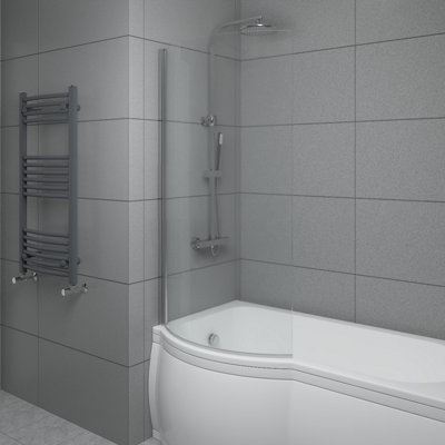 SunDaze 6mm Toughened Glass Curved Pivot P Shaped Shower Bath Screen ...