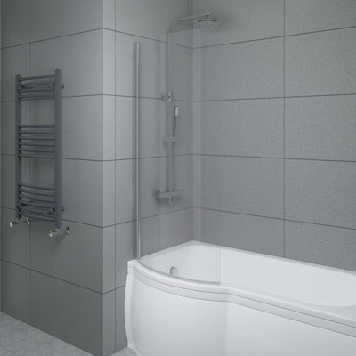 SunDaze 6mm Toughened Safety Glass Curved P Shaped Shower Bath Screen ...